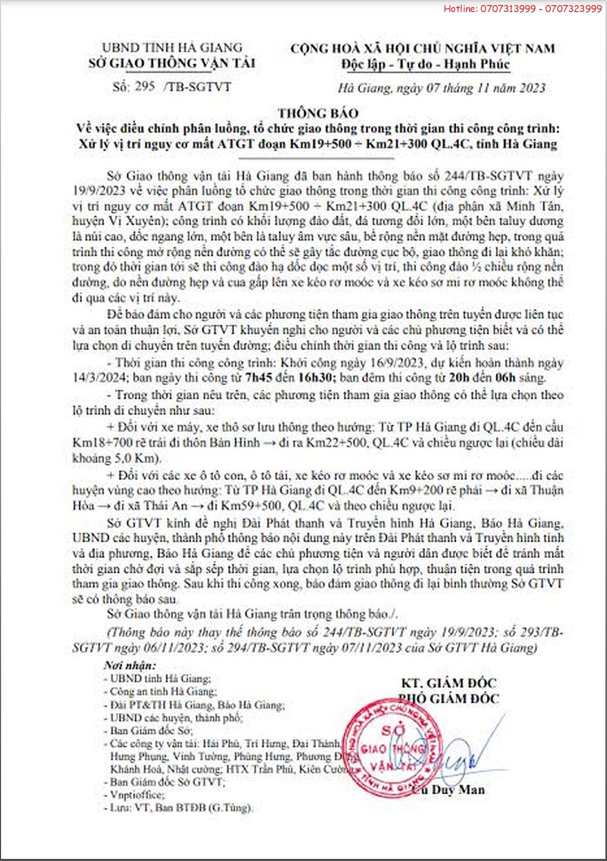 Thông báo phân luồng giao thông và điều chỉnh lộ trình thi công công trình tại Hà Giang